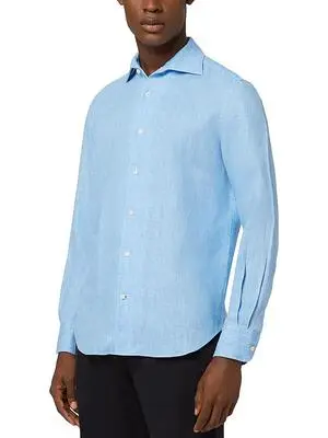 Boggi Milano Button Down Linen Shirt - Light Blue
