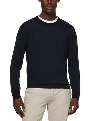 Boggi Milano Merino Wool Crewneck Sweater Navy Blue