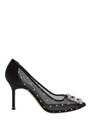 Manolo Blahnik Hangisi 90 Polka-dot Mesh Pumps - Black