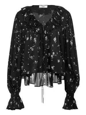 Chloé Floral Print Ruffled Blouse - Black