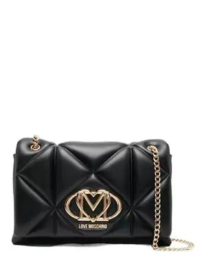 Moschino Quilted Shoulder Bag With Logo Plaque - Black