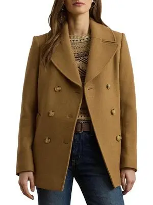 Ralph Lauren Wool Blend Twill Pea Coat - Camel