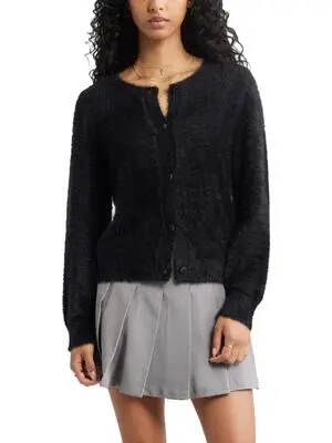 Bp. Fuzzy Scoop Neck Cardigan Black