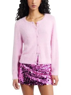 Bp. Fuzzy Scoop Neck Cardigan Pink Flower