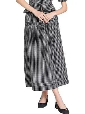 WAYF Gemma Plaid Pleated Skirt - Ivory-black Gingham