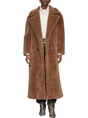 Avec Les Filles Double-breasted Faux Fur Maxi Coat - Teddy
