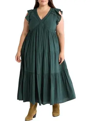TREASURE & BOND Crinkle Finish Flutter Sleeve Maxi Dress