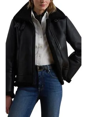 Ralph Lauren Faux Leather & Faux Shearling Bomber Jacket - Black