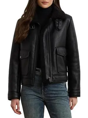 Ralph Lauren Faux Leather And Faux Shearling Bomber Jacket - Black