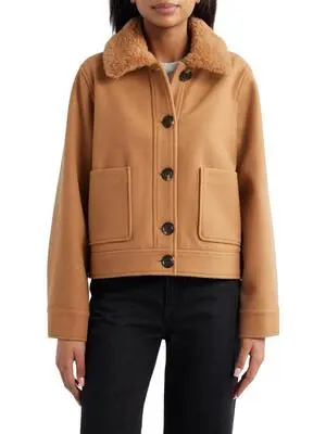 Sam Edelman Crop Jacket With Faux Shearling Collar - Camel