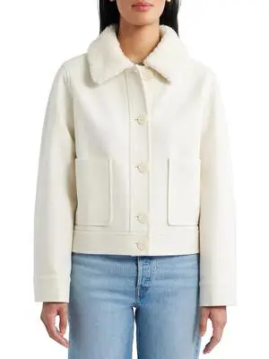 Sam Edelman Crop Jacket With Faux Shearling Collar - Modern Ivory