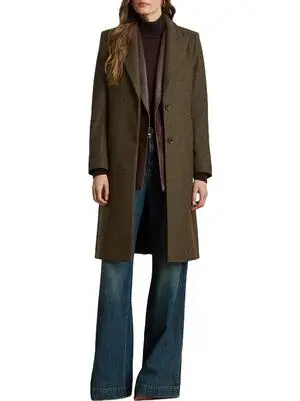 Ralph Lauren Peak Lapel Herringbone Coat - Loden Brown