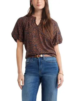 Caslon Puff Sleeve Floral Top Rust Bisque Cecilia Bloom