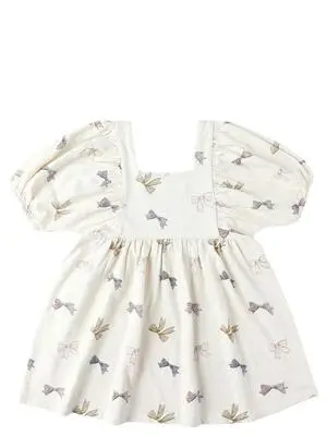 RYLEE + CRU Brea Bow Print Empire Waist Dress - Natural