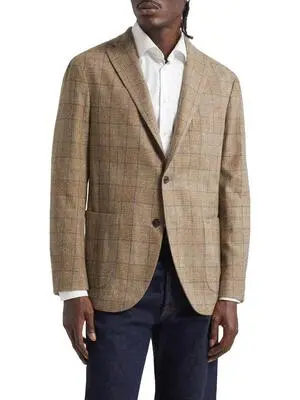Boglioli K-jacket Tan Glen Check Wool Sport Coat - Beige