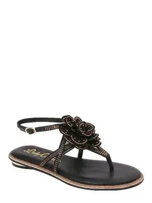 LADY COUTURE Floral Thong Sandals Black