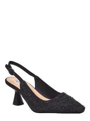 LADY COUTURE Geometric Rhinestone Design Slingback Pumps - Black