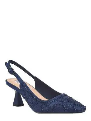LADY COUTURE Geometric Rhinestone Design Slingback Pumps - Navy