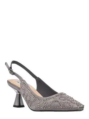 LADY COUTURE Geometric Rhinestone Design Slingback Pumps - Pewter