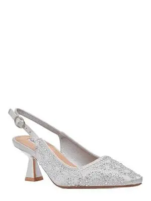 LADY COUTURE Geometric Rhinestone Design Slingback Pumps - Silver