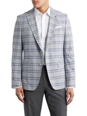 BOSS Hutson Slim-fit Plaid Sport Coat - Navy/grey