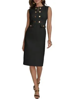 Donna Karan New York Button Detail Sheath Dress - Black