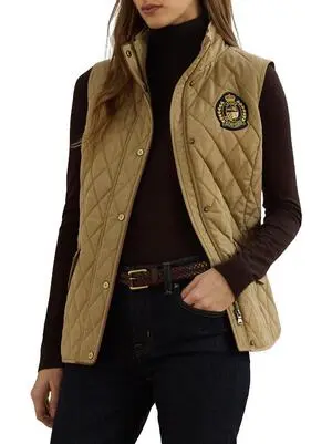 Ralph Lauren Crest Patch Diamond Quilted Vest - Birch Tan