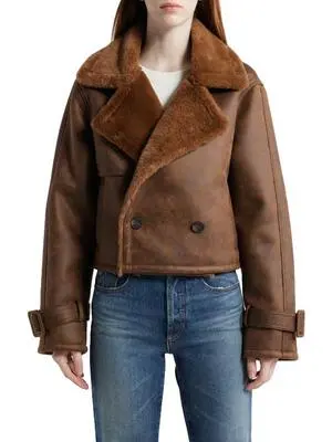 BERNARDO Distressed Faux Shearling Moto Jacket