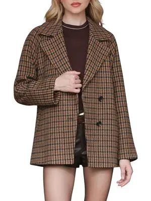 Avec Les Filles Plaid Raglan Double Breasted Short Coat - Heritage Plaid