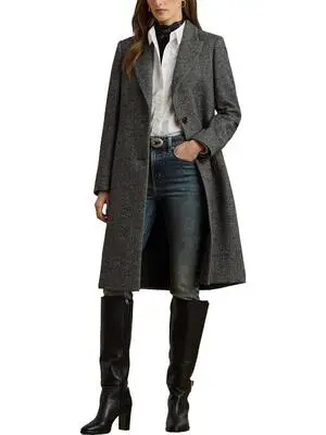 Ralph Lauren Wool Blend Tweed Coat Black/cream
