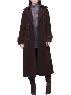 Avec Les Filles Double-breasted Faux Suede Trench Coat - Chocolate