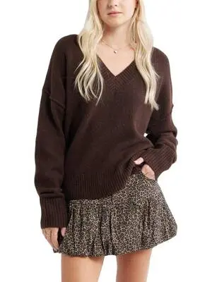 Bp. Oversized V-neck Sweater - Brown Coffee