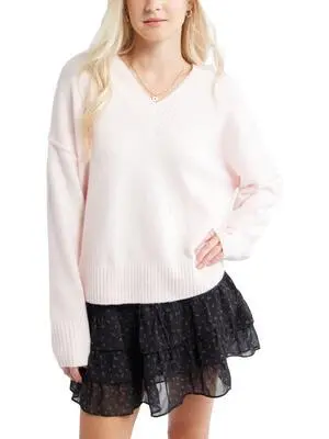 Bp. Oversized V-Neck Sweater Pink Primrose