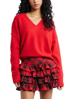 Bp. Oversized V-neck Sweater - Red Salsa