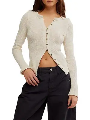Free People Ribbed Cotton-blend Cardigan - Ivory