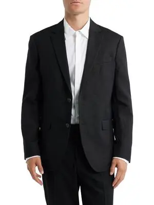 OPEN EDIT Slim Fit Solid Linen Blend Sport Coat Black Caviar