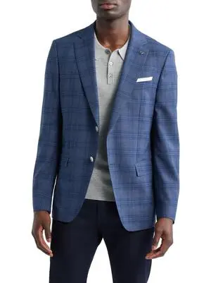 BOSS Hutson Slim-fit Plaid Sport Coat - Dark Blue