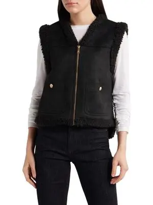 Sam Edelman Faux Suede And Faux Shearling Vest - Black/black