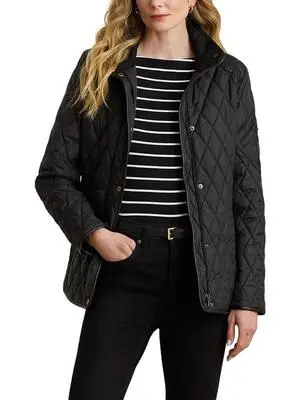 Ralph Lauren Diamond Quilted Barn Jacket With Faux Leather Trim - Black