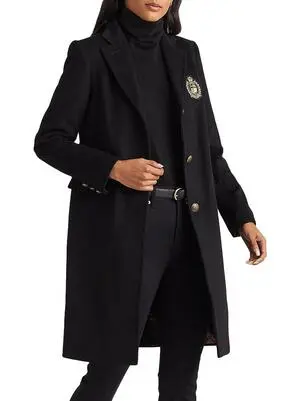 Ralph Lauren Crest Patch Wool-Blend Reefer Coat Black