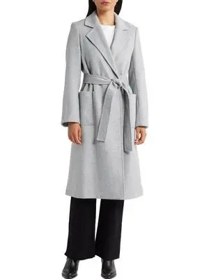 Sam Edelman Longline Wrap Coat - Pale Grey