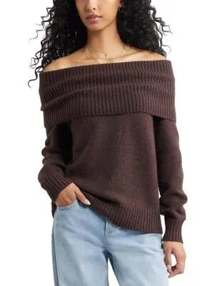 Bp. Off-the-shoulder Sweater - Brown Coffee