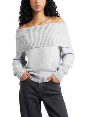 Bp. Off-the-shoulder Sweater - Grey Soft Heather