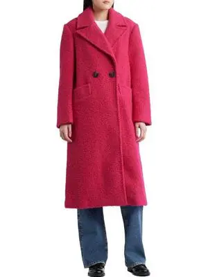 Bcbgmaxazria Double-Breasted Bouclé Coat Magenta
