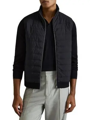 REISS William Mixed Media Vest - Navy