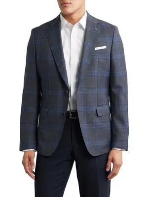 BOSS Hutson Check Virgin Wool Sport Coat - Dark Blue