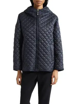 Max Mara Leo Diamond Quilted Cameluxe Hooded Jacket - Midnight Blue