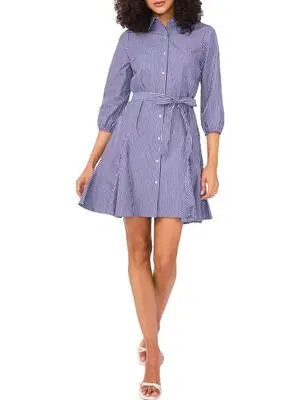 Halogen Stripe Belted Shirt Dress - Navy Bright