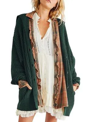 Free People Ribbed Knit Oversized Cardigan - Deepest Spruce