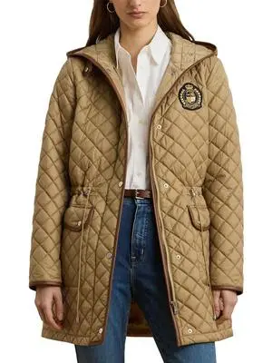 Ralph Lauren Logo Patch Quilted Coat - Birch Tan